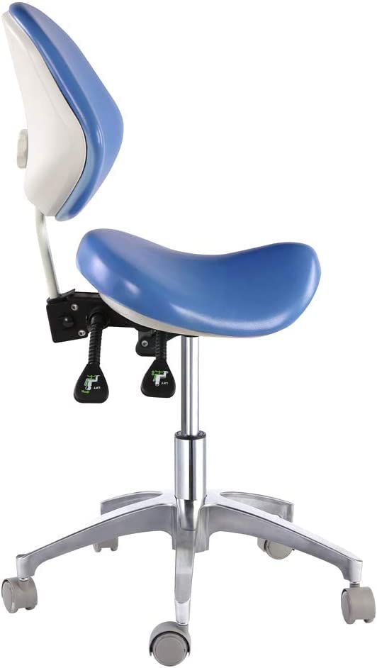 DOC.ROYAL Dental Saddle Chair Doctor's Stool PU Leather Medical Mobile Chair Two-Way Adjustment (Blue)