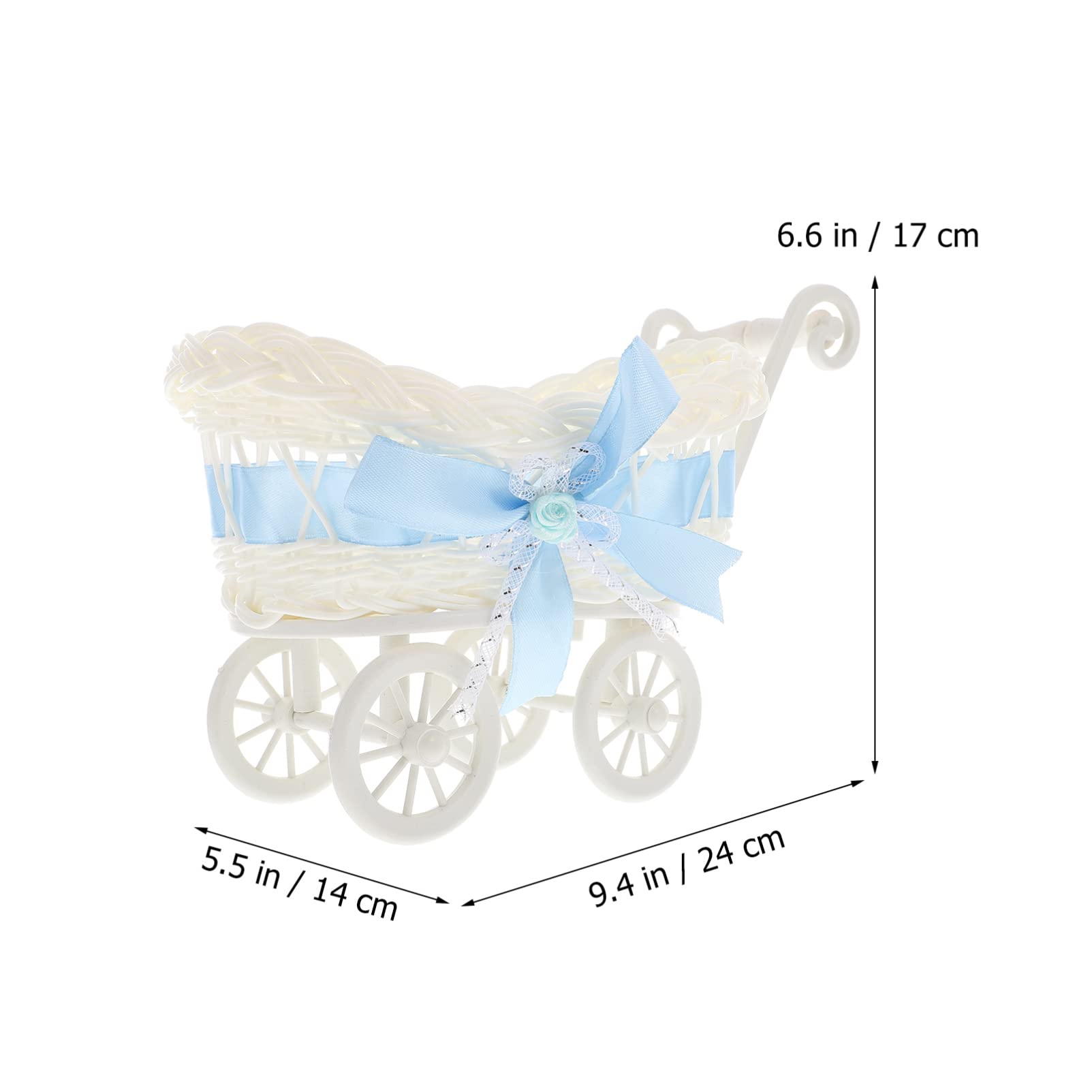 STOBOK Wicker Stroller Decoration Rattan Baby Shower Bassinet Baby Doll Stroller Woven Flower Basket Baby Shower Centerpiece Stroller for Baby Shower - blue