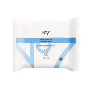 no7 biodegradable cleansing wipes - waterproof mascara & makeup remover wipes - vitamin b5 + witch hazel & fennel extract facial cleansing wipes for revitalized radiant skin (dual pack, 60 wipes)