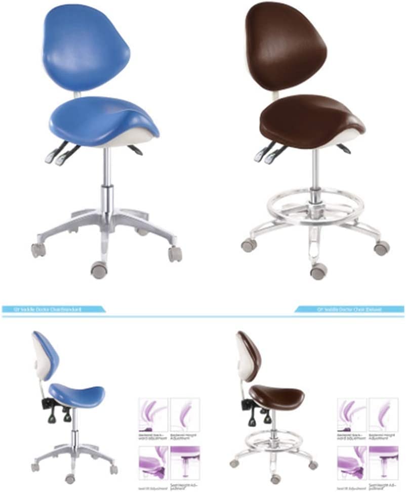 DOC.ROYAL Dental Saddle Chair Doctor's Stool PU Leather Medical Mobile Chair Two-Way Adjustment (Blue)