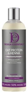 design essentials oat protein & henna deep cleansing shampoo, to clarify, strengthen, and add volume for all hair types, 12 fl oz.