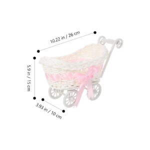 STOBOK Wicker Stroller Decoration Rattan Baby Carriage Baby Doll Stroller Woven Flower Basket Baby Shower Centerpiece Stroller for Baby Shower Party Favors Pink