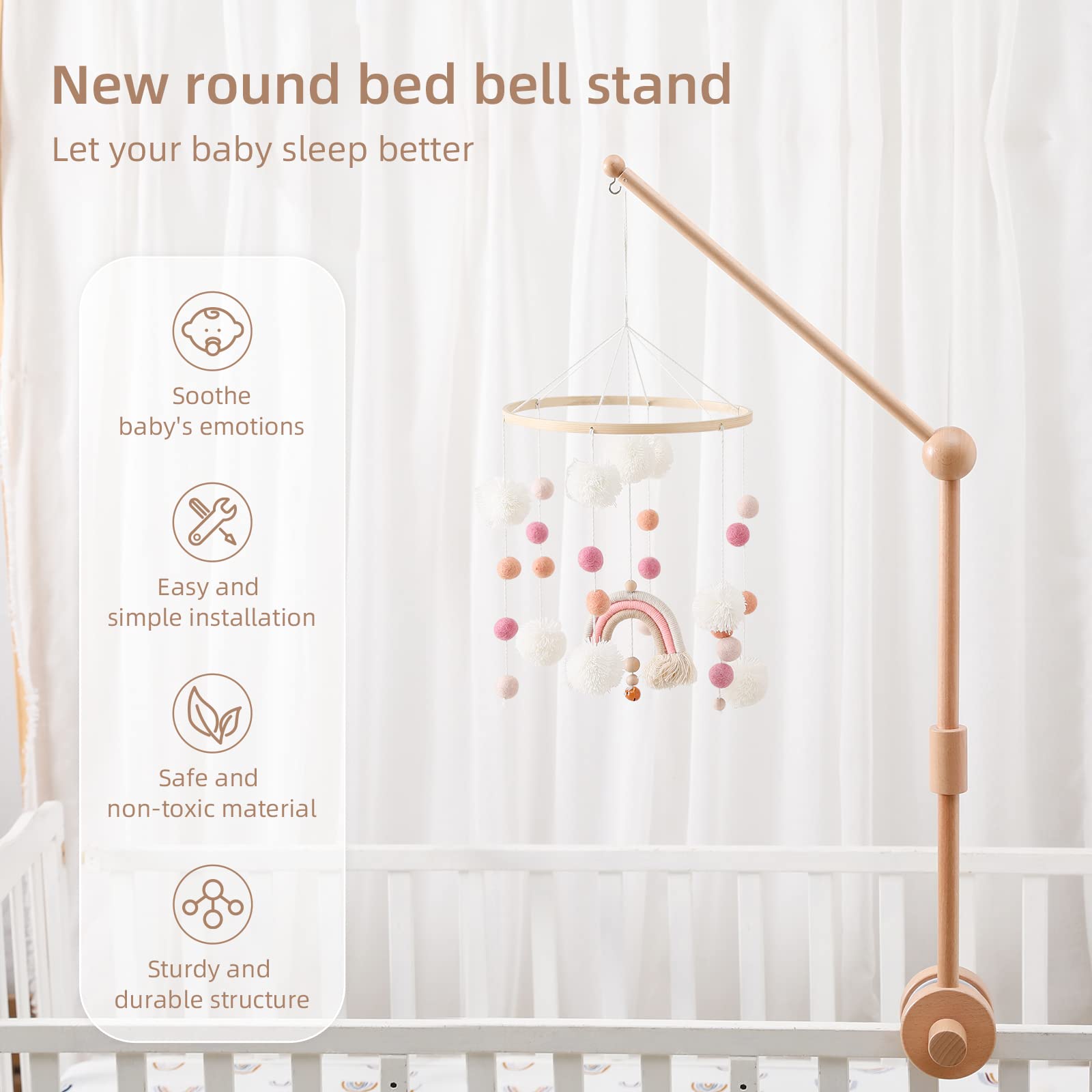 Baby Crib Mobile Arm - Wooden Baby Mobile Crib Holder 31 inch for Mobile Hanging Baby Crib Attachment for Nursery Decor