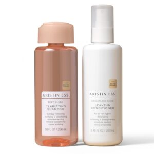 kristin ess hair deep clean clarifying shampoo & weightless shine leave in conditioner - removes build up, volumizes oily hair, detangles, adds shine, cruelty free