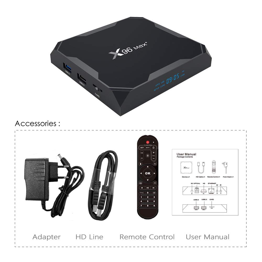 X96 Max Plus Android TV Box Amlogic S905X3 Android 9.0 Quad Core 4GB 32GB 2.4G/5G Dual WiFi BT4.0 4K HDR Box USB 3.0 LAN 1000M