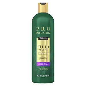 tresemmé cruelty-free pro infusion fluid volume sulfate free shampoo for full & silky hair infused with natural coconut droplets + plant-based salon protein + biotin 16.5oz