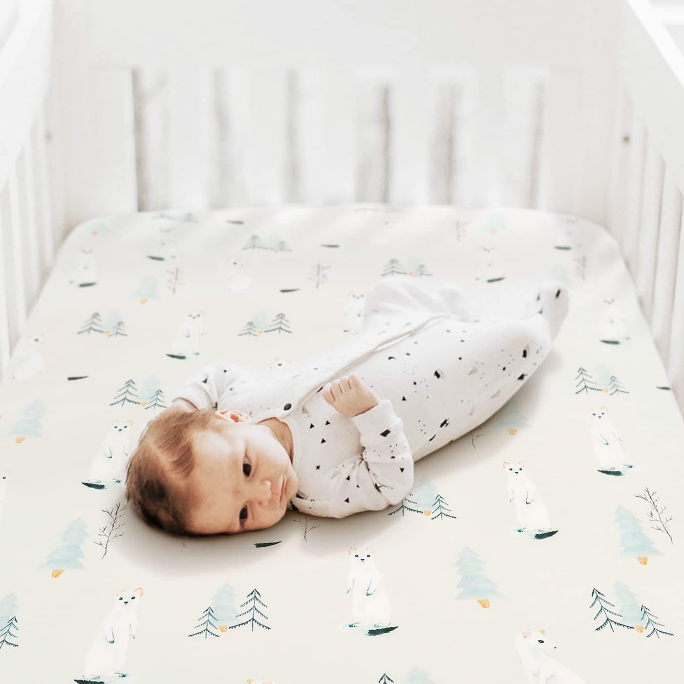 Stretch Ultra Soft Jersey Knit Fitted Crib Sheets Set 2 Pack, Fits All Standard Crib Mattress Pads Safe and Snug, Pretty Crib Sheet for Baby, Cute Wild Forest Mongooses