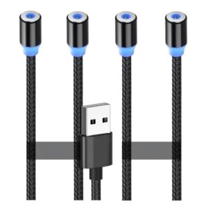 raosky magnetic charging cable 4pcs,(0.6ft,2.4 a max) nylon braid cord,just short magnetic cables without magnetic charging tips,suitable for charger station/mobile power/tablet&more devices (black)