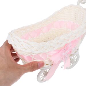 STOBOK Wicker Stroller Decoration Rattan Baby Carriage Baby Doll Stroller Woven Flower Basket Baby Shower Centerpiece Stroller for Baby Shower Party Favors Pink