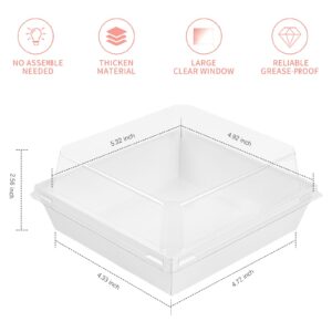 Ocmoiy Small Charcuterie Boxes with Clear Lids, To Go Paper Disposable Food Containers, 5 Inches Bakery Dessert Boxes for Sandwich, Cookie, Pastry, Cake Slice (White, 100ct)