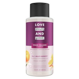 love beauty and planet 5-in-1 multi-benefit shampoo vegan keratin collagen & sun-kissed mandarin for a deep cleanse, hydration, strength, fullness & shine, 13.5 oz