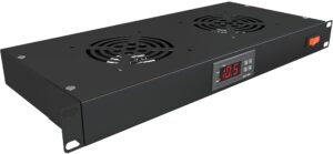 rack mount fan - 2 fan server cooling system - 1u 19" rackmount cabinet panel adjustable temperature control (digital heat monitor display) sensor alarm (overheat air flow top exhaust) tupavco tp1721