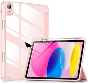 dttocase for ipad 10th generation case 2022, 10.9 inch case with clear transparent back and tpu shockproof frame cover [built-in pencil holder, support auto sleep/wake] -rose gold