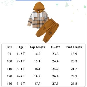 GRNSHTS Toddler Baby Boy Clothes Long Sleeve Tops Plaid Hoodie Sweatshirt + Sweatpants Little Boy Fall Winter Outfits Set(Brown,3-4T)