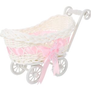 stobok wicker stroller decoration rattan baby carriage baby doll stroller woven flower basket baby shower centerpiece stroller for baby shower party favors pink