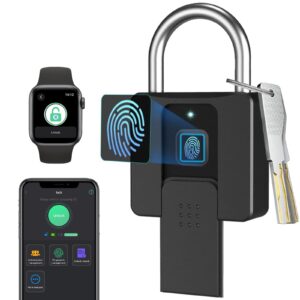 key padlock with fingerprint bluetooth app elinksmart combination lock: large padlock for truck gate footlocker gym locker outdoor ​waterproof heavy duty support ios watch