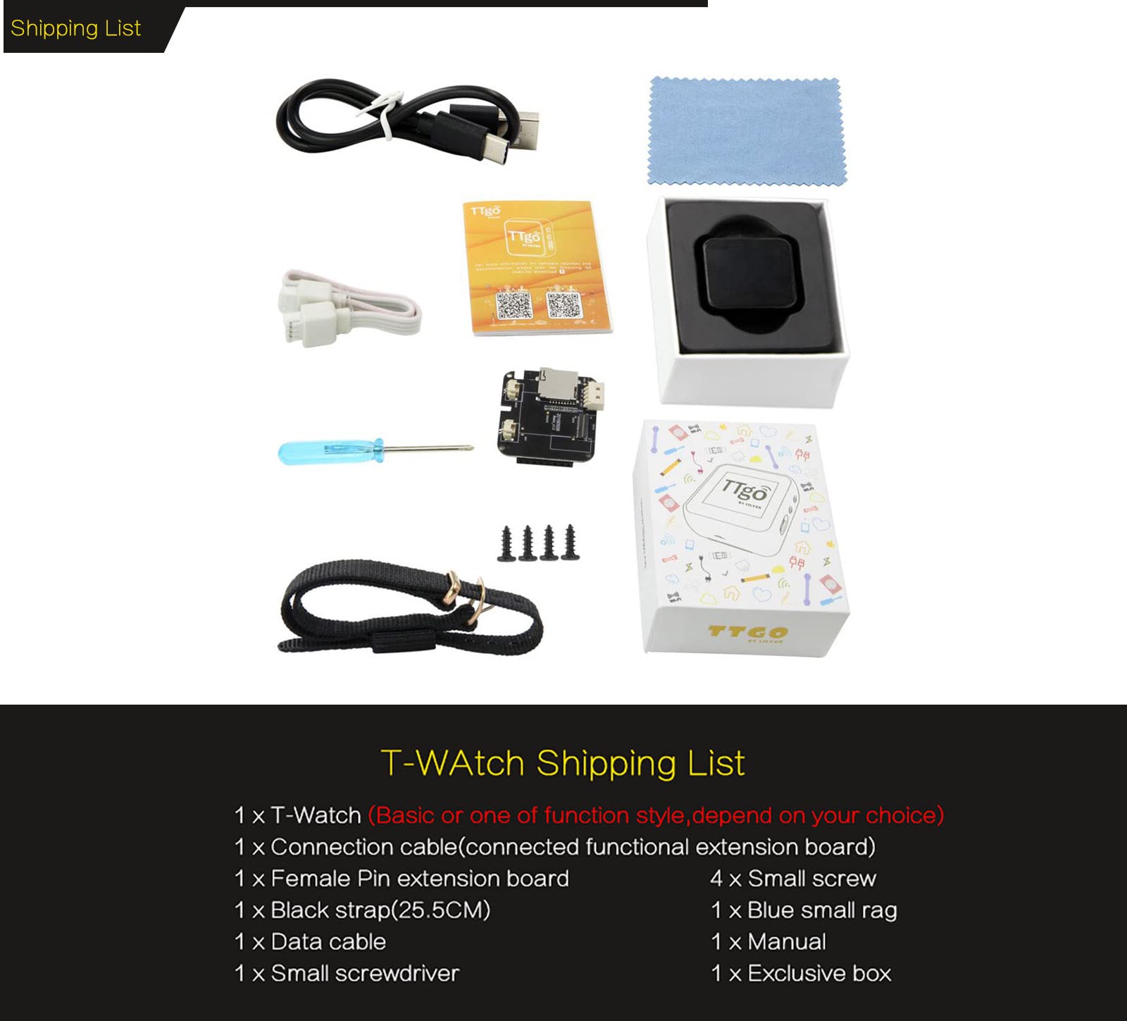 WayPonDEV T-Watch Programmable Wearable for Enviromental Interation ESP32 Development Kit, Support Heart Rate and Blood Oxygen Detection