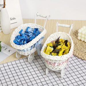 STOBOK Wicker Stroller Decoration Rattan Baby Shower Bassinet Baby Doll Stroller Woven Flower Basket Baby Shower Centerpiece Stroller for Baby Shower - blue