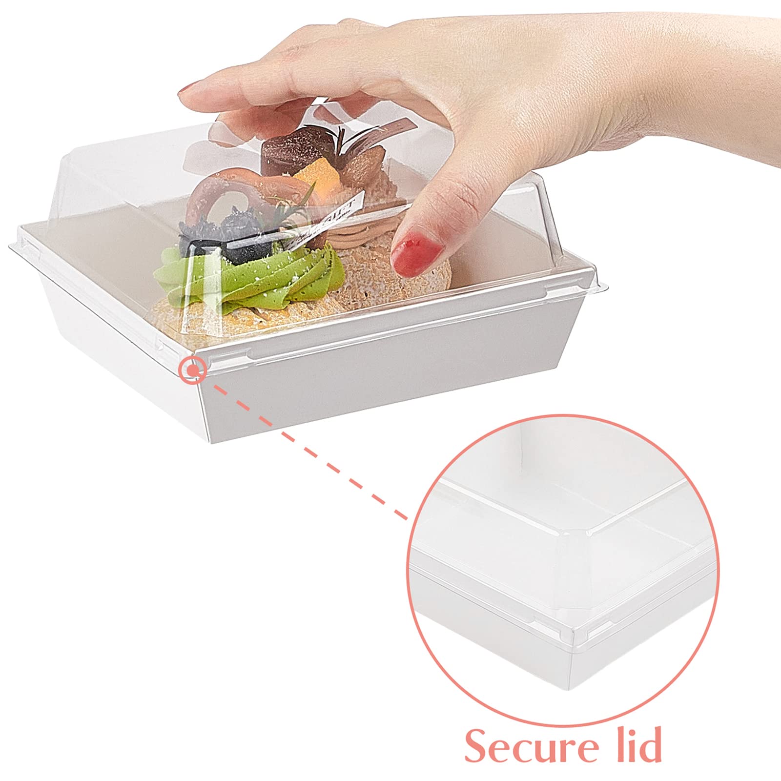 Ocmoiy Small Charcuterie Boxes with Clear Lids, To Go Paper Disposable Food Containers, 5 Inches Bakery Dessert Boxes for Sandwich, Cookie, Pastry, Cake Slice (White, 100ct)