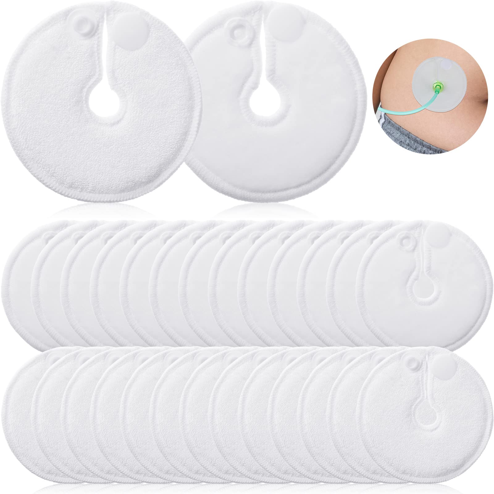 56 Pack G Tube Button Covers G Tube Pads Holder Peritoneal Abdominal Feeding Tube Supplies Soft Absorbent Cotton Pads Nursing Pads Peg Tube Accessories, White, 3 Inch