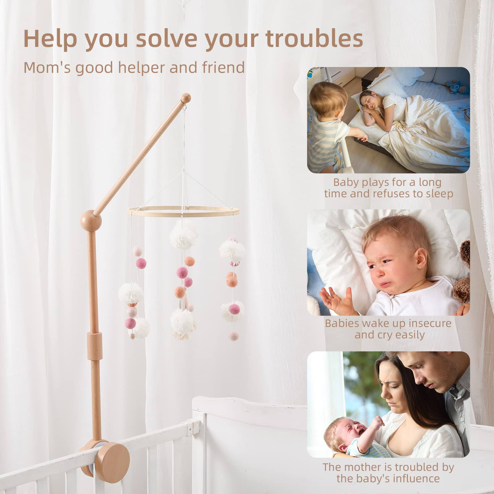 Baby Crib Mobile Arm - Wooden Baby Mobile Crib Holder 31 inch for Mobile Hanging Baby Crib Attachment for Nursery Decor