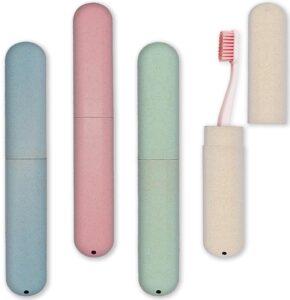 flytofer 4 pcs travel toothbrush case with ventilation holes – portable breathable plastic toothbrush holders - ideal for travel, camping, trips, school, home