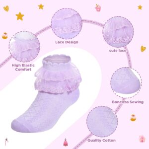 Haysandy 8 Pairs Toddler Girls Dress Socks Baby Ruffle Socks Cute Frilly Lace Socks Cotton Teen Girl Socks (Multicolor,Medium)