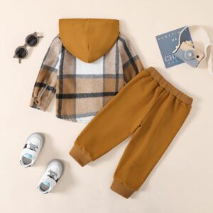 GRNSHTS Toddler Baby Boy Clothes Long Sleeve Tops Plaid Hoodie Sweatshirt + Sweatpants Little Boy Fall Winter Outfits Set(Brown,3-4T)