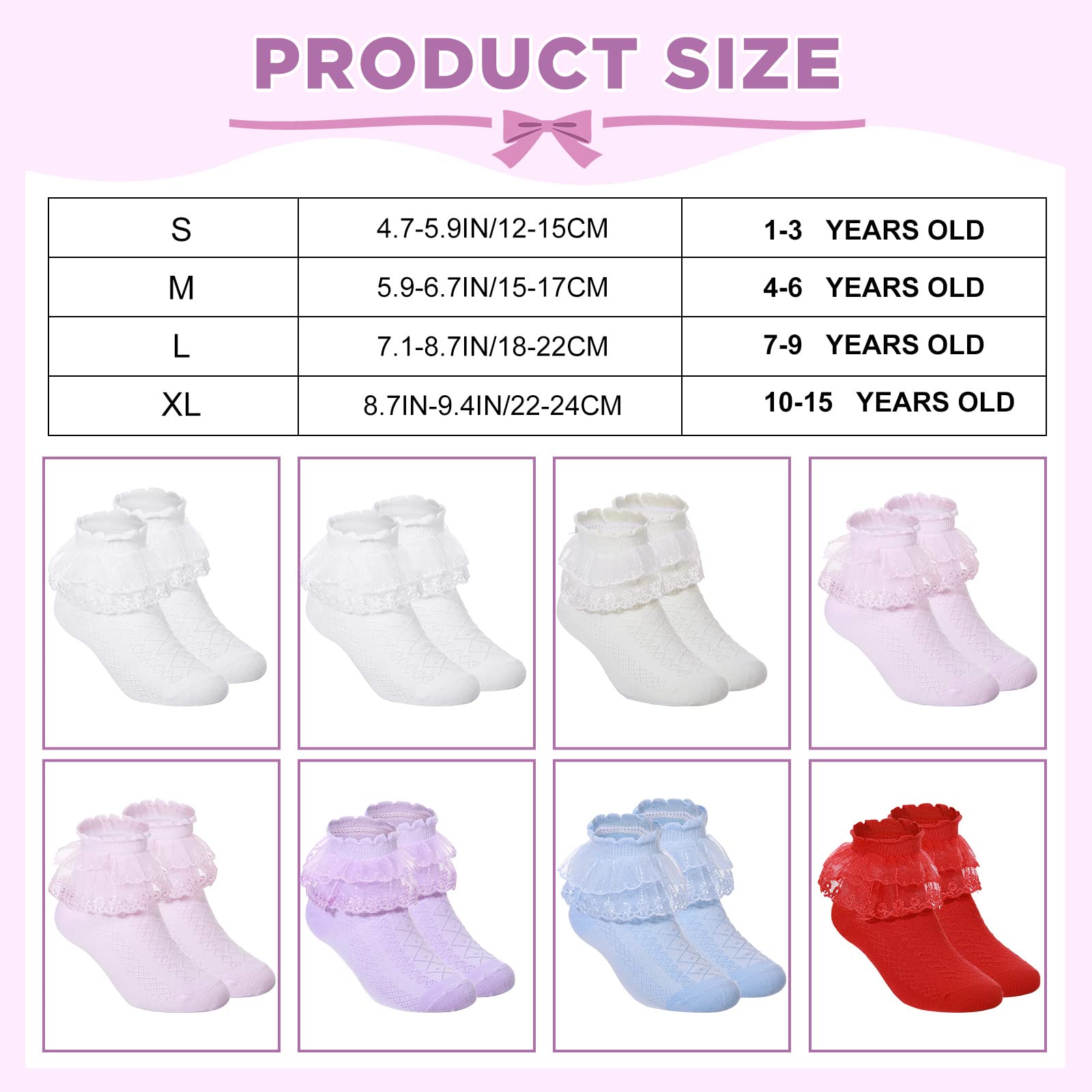 Haysandy 8 Pairs Toddler Girls Dress Socks Baby Ruffle Socks Cute Frilly Lace Socks Cotton Teen Girl Socks (Multicolor,Medium)