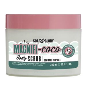 soap & glory magnificoco buff and ready coconut body scrub - smoothing & buffing body scrub - coconut scented body polish - body scrub with green tea extract (300ml)