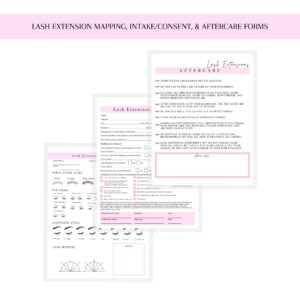 Lash Extension Eyelash Consent, Intake, Aftercare forms with Mapping length curl application style | 75 Pack | 25 of each Consent, Intake, Aftercare, and Design Forms for Lash Artists | 8.5 x 11 inch