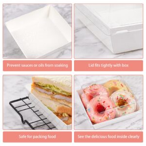 Ocmoiy Small Charcuterie Boxes with Clear Lids, To Go Paper Disposable Food Containers, 5 Inches Bakery Dessert Boxes for Sandwich, Cookie, Pastry, Cake Slice (White, 100ct)