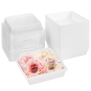 ocmoiy small charcuterie boxes with clear lids, to go paper disposable food containers, 5 inches bakery dessert boxes for sandwich, cookie, pastry, cake slice (white, 100ct)