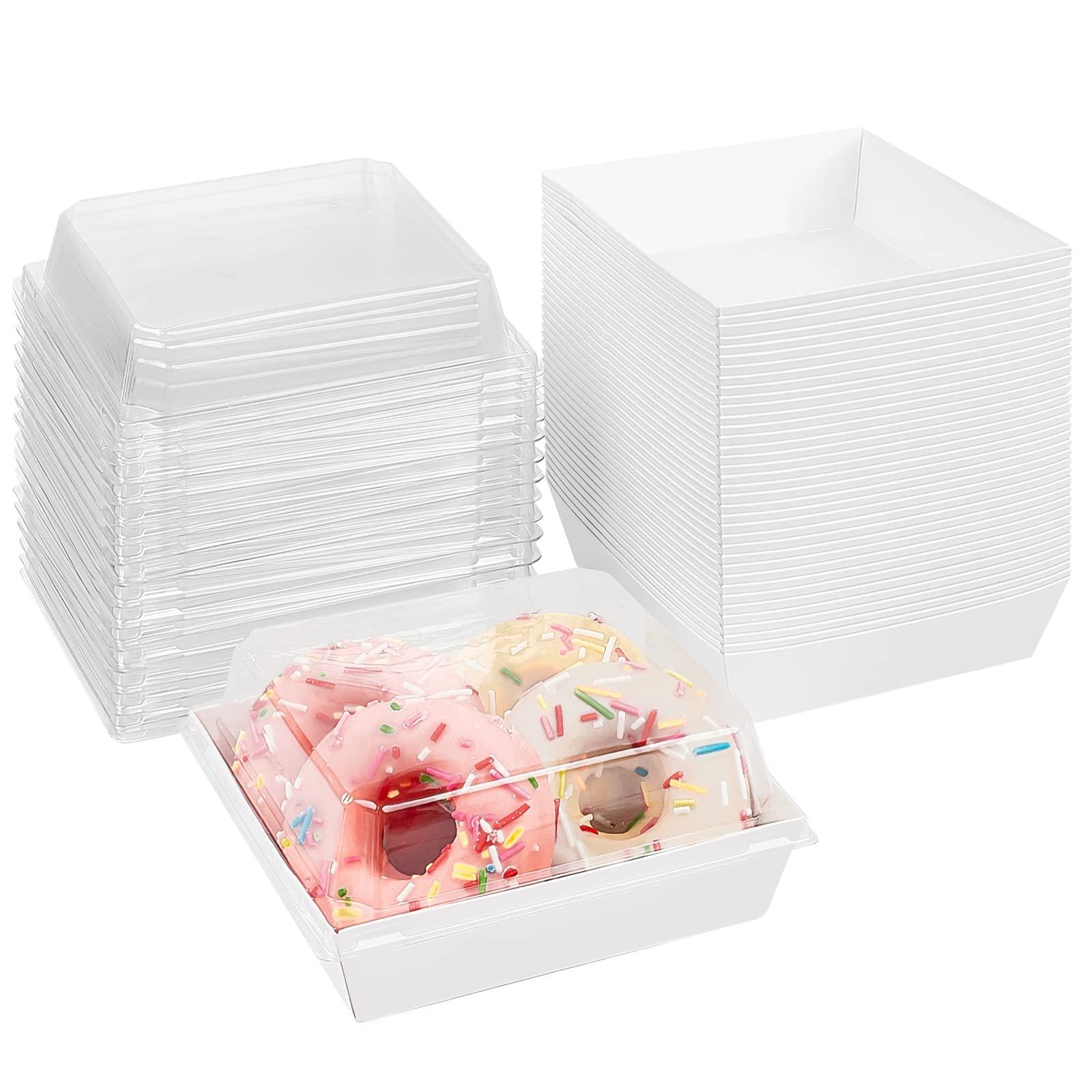 Ocmoiy Small Charcuterie Boxes with Clear Lids, To Go Paper Disposable Food Containers, 5 Inches Bakery Dessert Boxes for Sandwich, Cookie, Pastry, Cake Slice (White, 100ct)