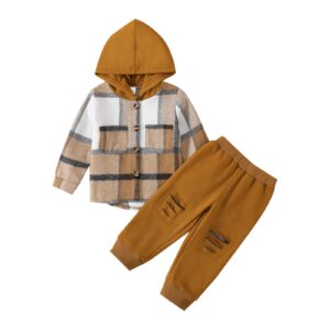 grnshts toddler baby boy clothes long sleeve tops plaid hoodie sweatshirt + sweatpants little boy fall winter outfits set(brown,3-4t)