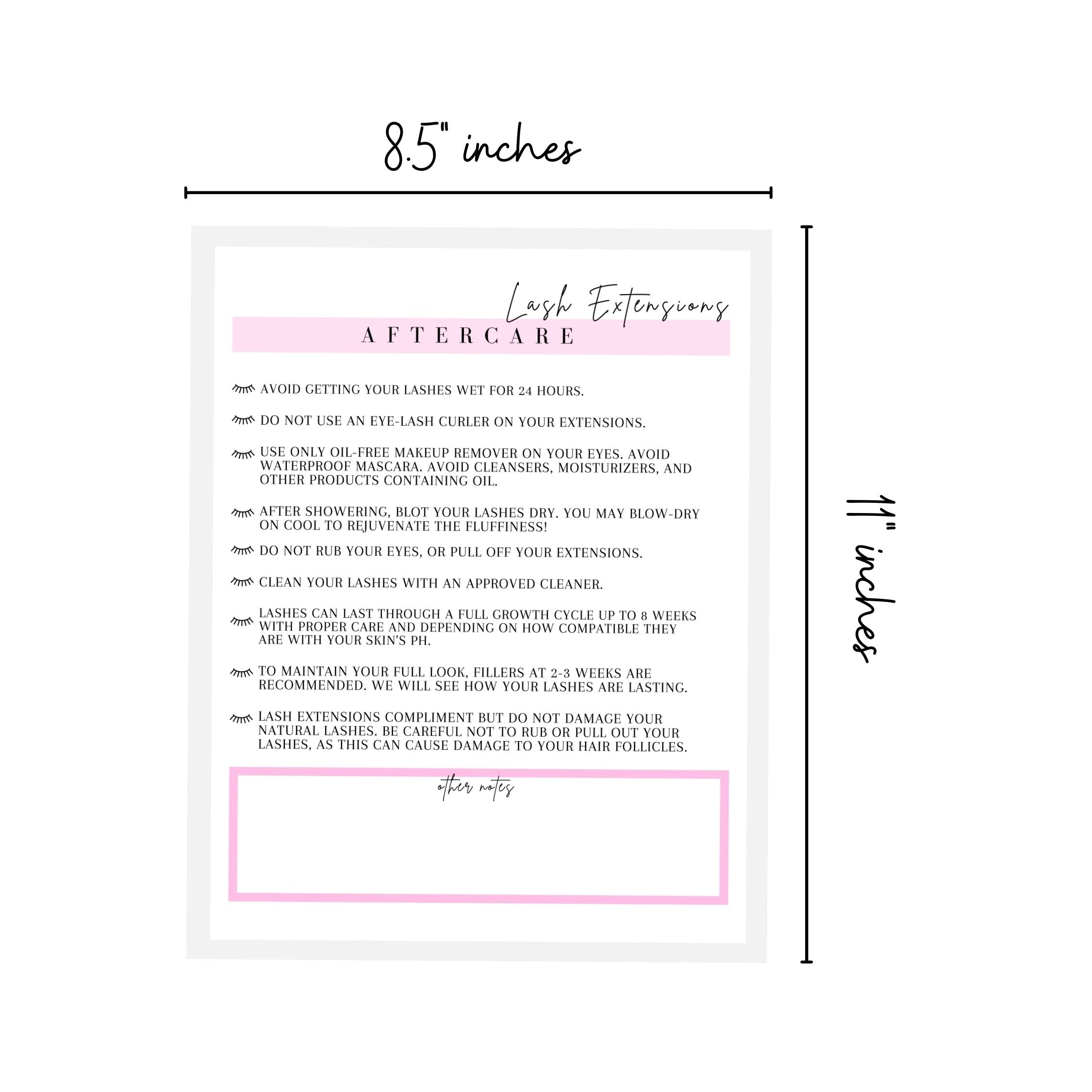 Lash Extension Eyelash Consent, Intake, Aftercare forms with Mapping length curl application style | 75 Pack | 25 of each Consent, Intake, Aftercare, and Design Forms for Lash Artists | 8.5 x 11 inch