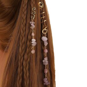 FRDTLUTHW Colored Natural Stone Pendant Hair Jewelry for Braids, Crystal Dreadlock Accessories for Women(pack of 6)