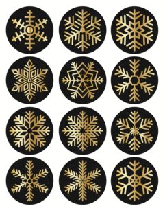 snowflake christmas sticker, 1.5 inch 120pcs black and gold snowflake stickers christmas envelope seals,gfit bag for christmas party