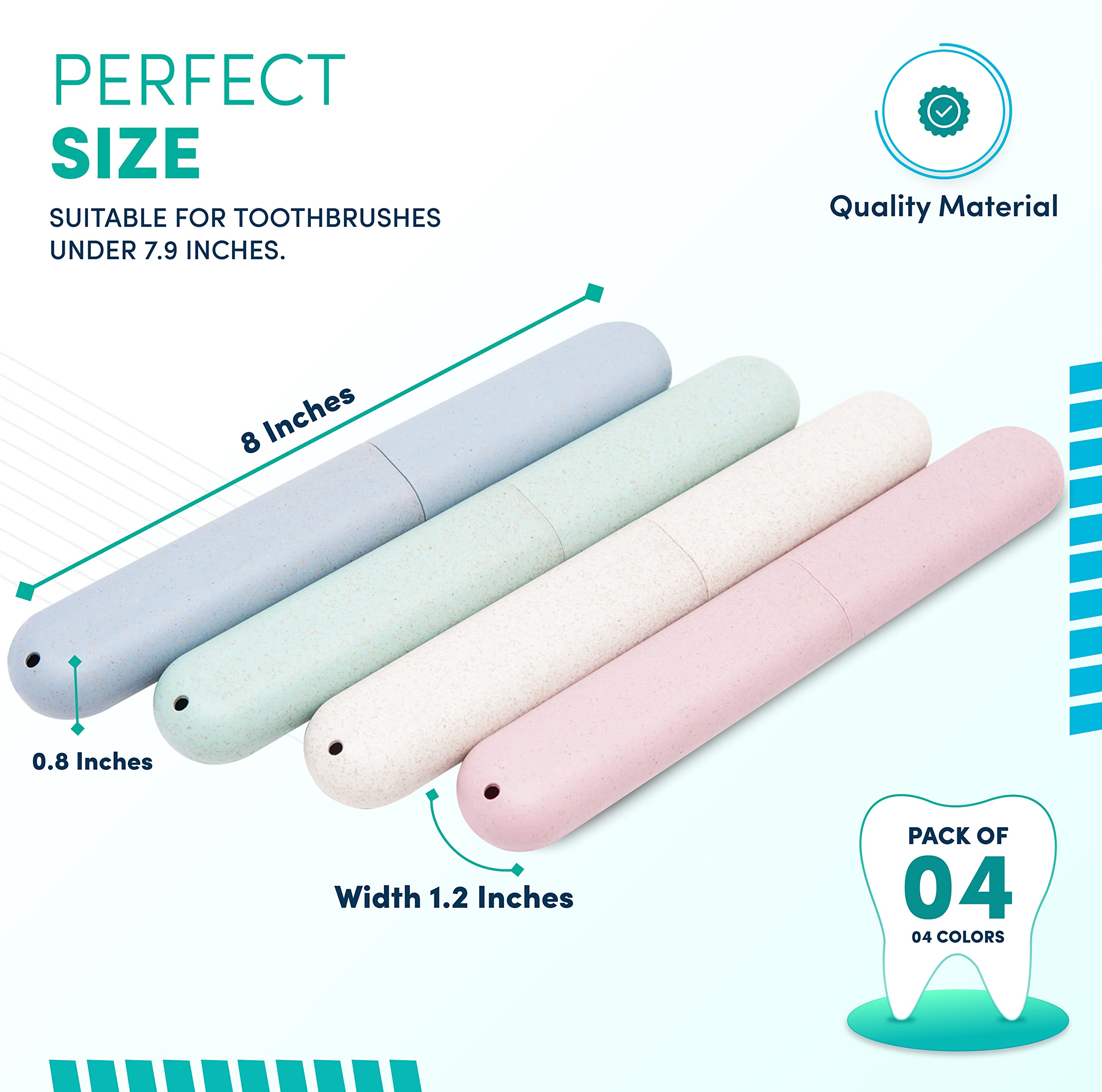 Flytofer 4 PCS Travel Toothbrush case with Ventilation Holes – Portable breathable Plastic Toothbrush Holders - Ideal for Travel, Camping, Trips, School, Home