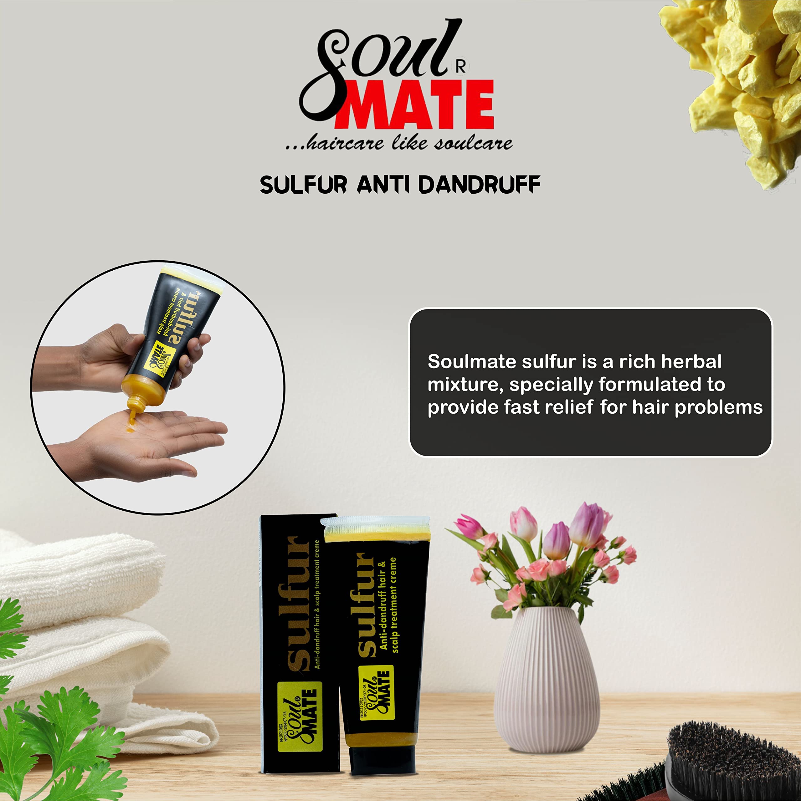 SOUL MATE Sulfur Anti-dandruff Hair Cream With Menthol (5.9oz) | Fast Relief With Herbal Extract | Scalp Treatment For Dry Itchy Scalp | Dandruff Free Hair Moisturizer