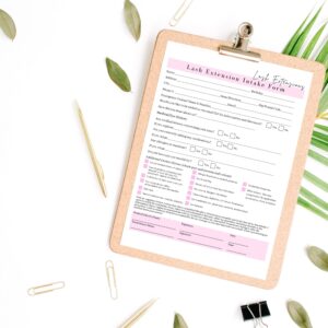 Lash Extension Eyelash Consent, Intake, Aftercare forms with Mapping length curl application style | 75 Pack | 25 of each Consent, Intake, Aftercare, and Design Forms for Lash Artists | 8.5 x 11 inch