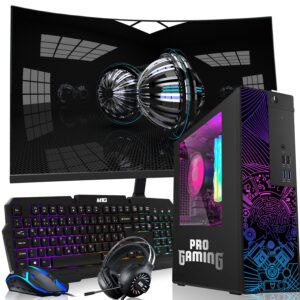 techmagnet rgb desktop computer pc - intel core i5, 16gb argb ram, 256gb ssd, 32 inch curved monitor with rgb keyboard with ai-enabled copilot key mouse and rgb soundbar win 10 pro (renewed)