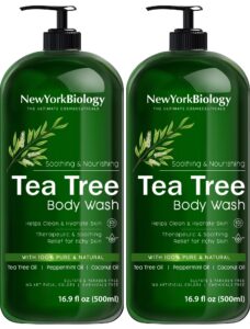 new york biology tea tree body wash for men and women - moisturizing body wash helps soothe itchy skin, jock itch, athletes foot, nail fungus, eczema, body odor and ringworm - 16.9 fl oz - pack of 2