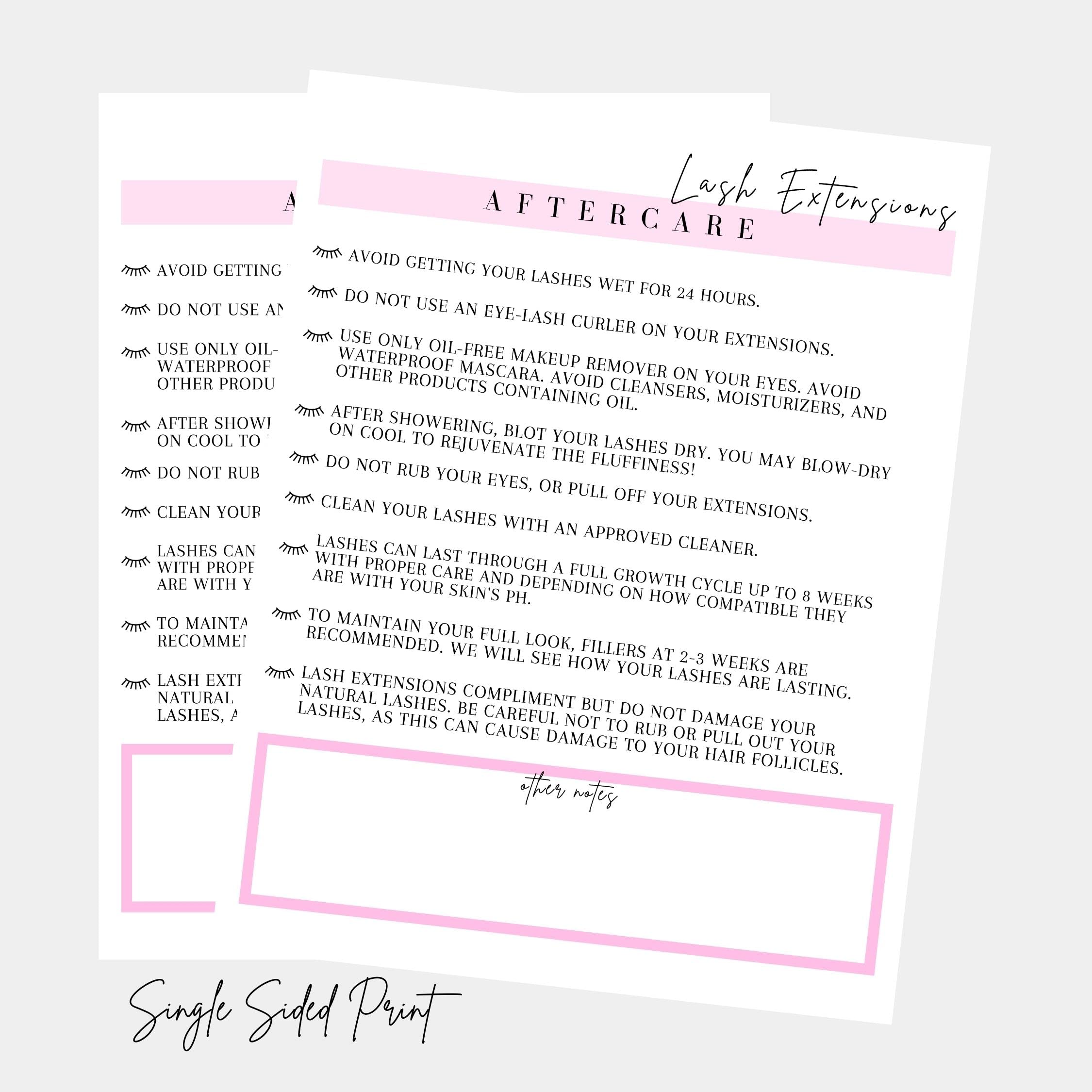 Lash Extension Eyelash Consent, Intake, Aftercare forms with Mapping length curl application style | 75 Pack | 25 of each Consent, Intake, Aftercare, and Design Forms for Lash Artists | 8.5 x 11 inch