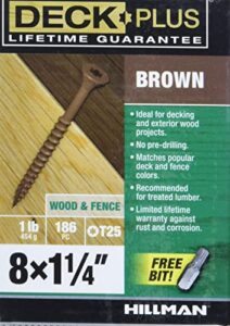 deck plus wood screws, brown exterior screws, 1-1/4" x #8, 1lb