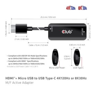 CLUB3D CAC-1336 HDMI™+ Micro USB to USB Type-C 4K120Hz or 8K30Hz M/F Active Adapter