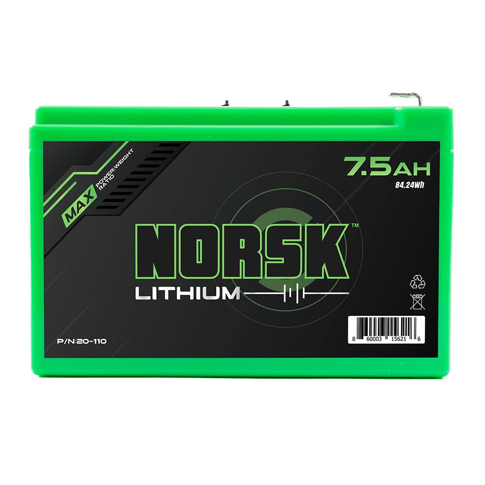 Norsk Lithium 12v 7.5ah Lithium Ion Battery | 2X Built in USB Ports | Ultra Light 1.4 LBS | 1000+ Charge Cycles | Charger Not Included