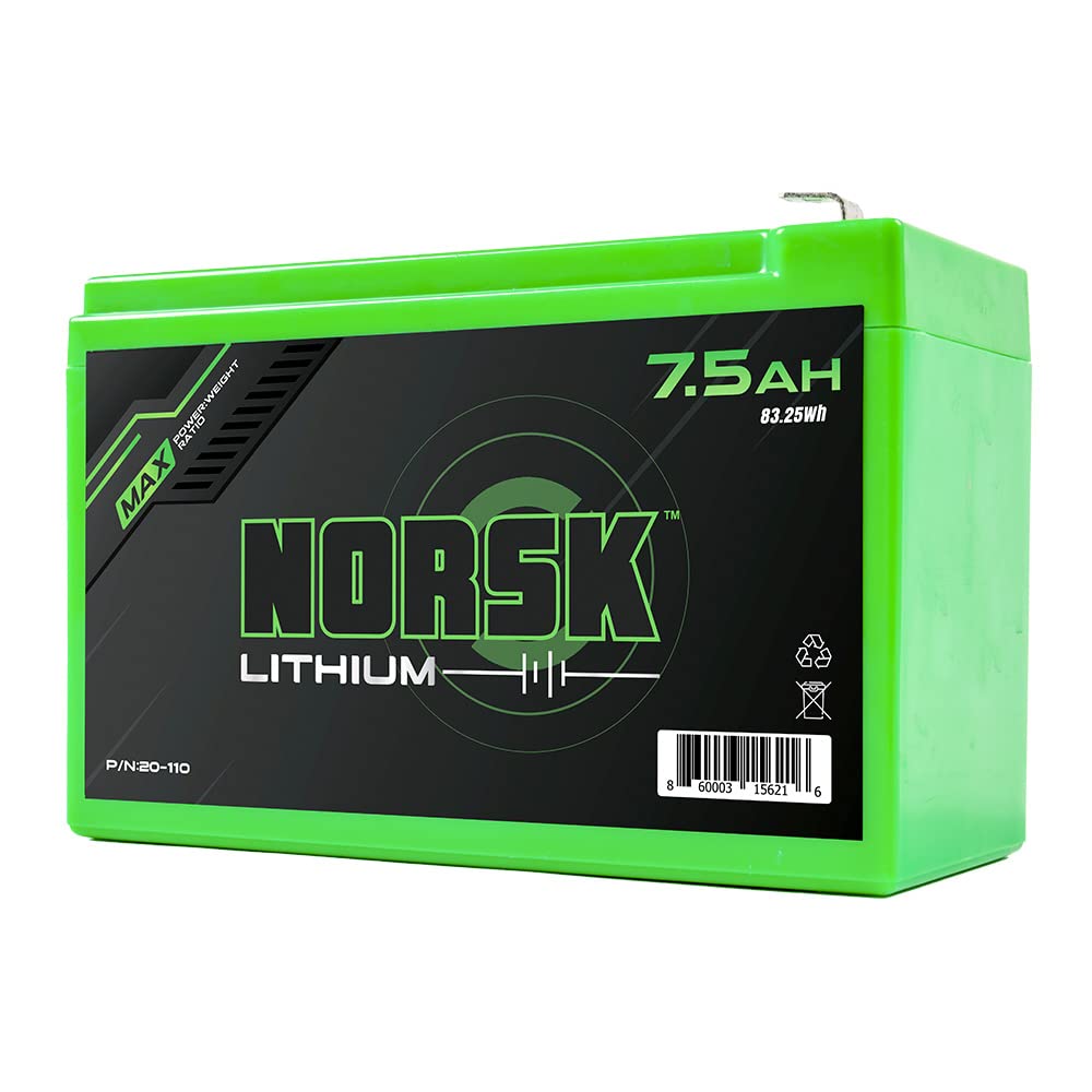 Norsk Lithium 12v 7.5ah Lithium Ion Battery | 2X Built in USB Ports | Ultra Light 1.4 LBS | 1000+ Charge Cycles | Charger Not Included