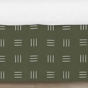 Sweet Jojo Designs Hunter Green Boho Mudcloth Boy Girl Baby Crib Bed Skirt Nursery Dust Ruffle White Bohemian Woodland Tribal Southwest Mud Cloth Hatch Gender Neutral Triple Line Safari Jungle Animal