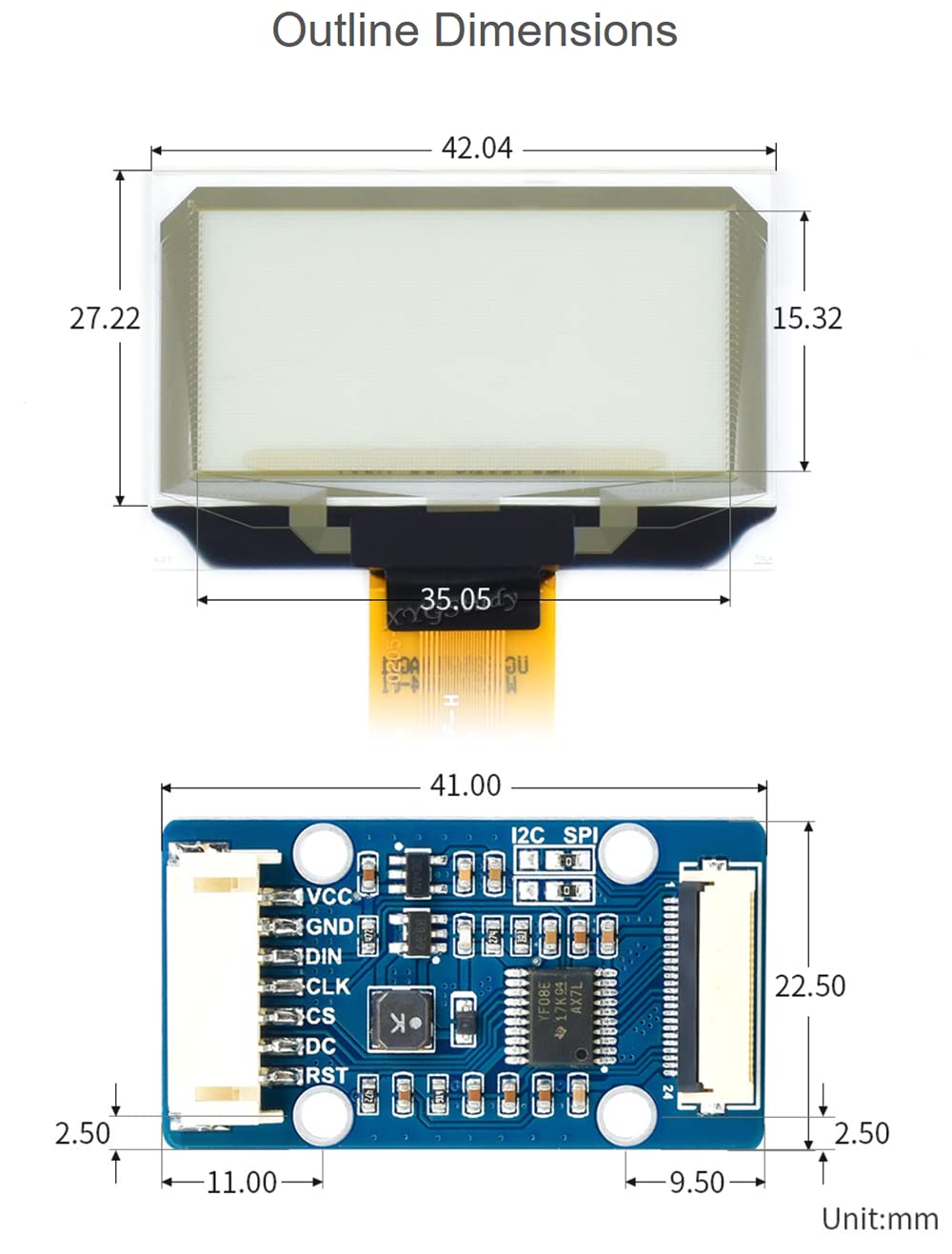 1.51inch 128×64 Transparent OLED Light Blue Color Display Module SPI/I2C Interfaces for Raspberry Pi 4 3 / STM32 etc @XYGStudy